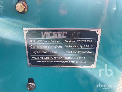 2022 VICSEC VC15 Mini Excavator (Unused) | Ritchie Bros. Auctioneers